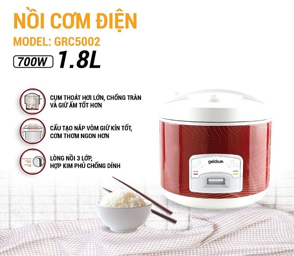Nồi cơm điện Goldsun GRC5002 1.8L: Sự lựa chọn hoàn hảo cho không gian bếp hiện đại ...
